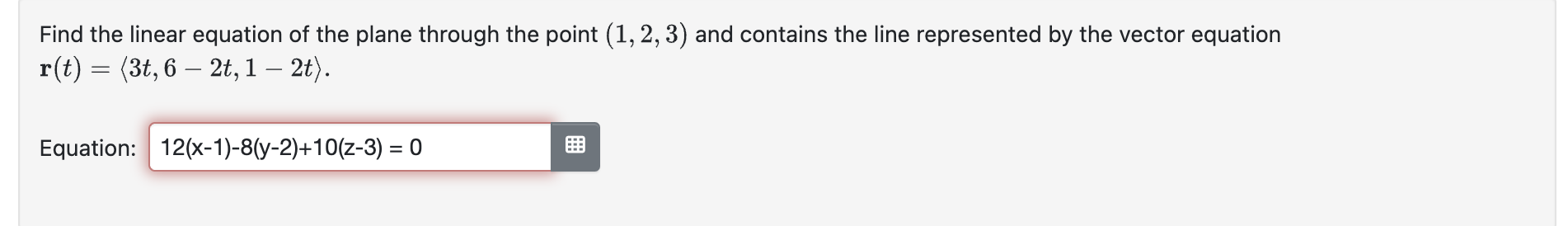 Solved Find the linear equation of the plane through the | Chegg.com