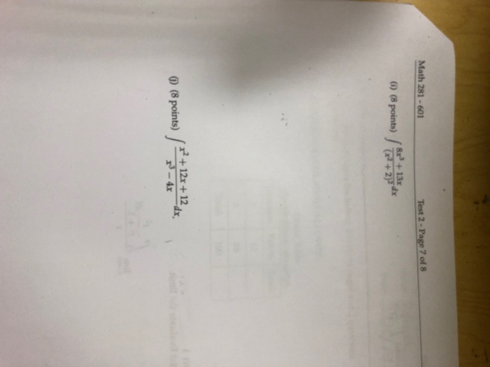 Solved Math 281-601 Test 2- Page 7 of 8 8x +13x (i) (8 | Chegg.com