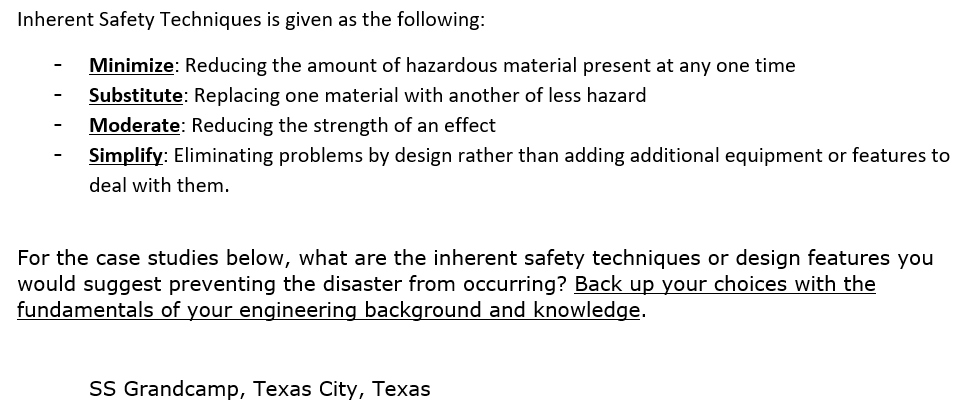 Solved Inherent Safety Techniques is given as the following: | Chegg.com