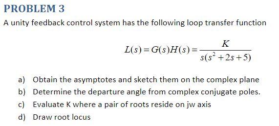 Solved PROBLEM 3 A unity feedback control system has the | Chegg.com