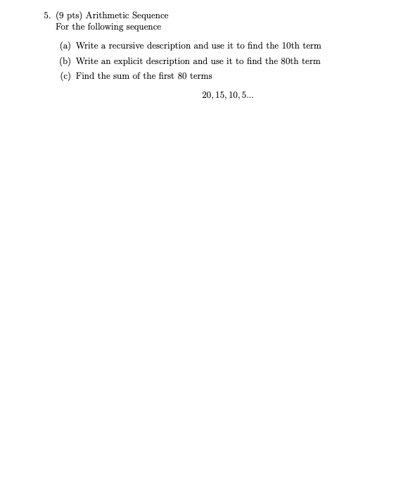 Solved 5. (9 pts) Arithmetic Sequence For the following | Chegg.com