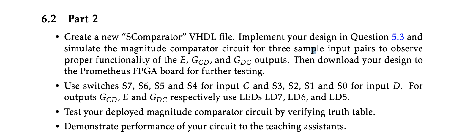 6.2 Part 2 • Create a new “SComparator” VHDL file. | Chegg.com