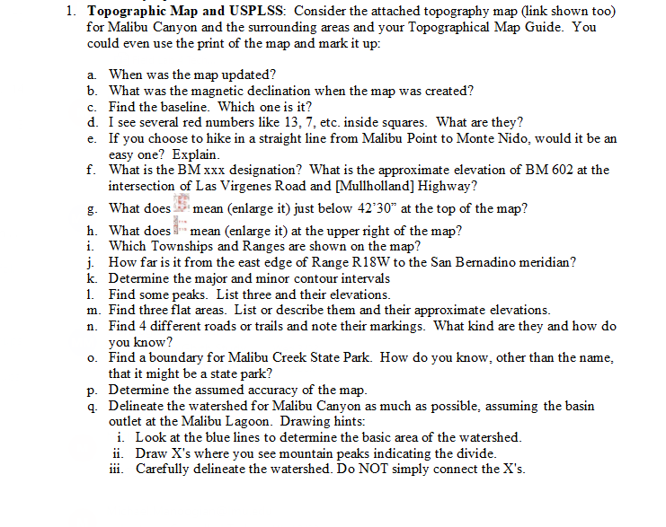 Solved Topographic Map and USPLSS: Consider the attached | Chegg.com