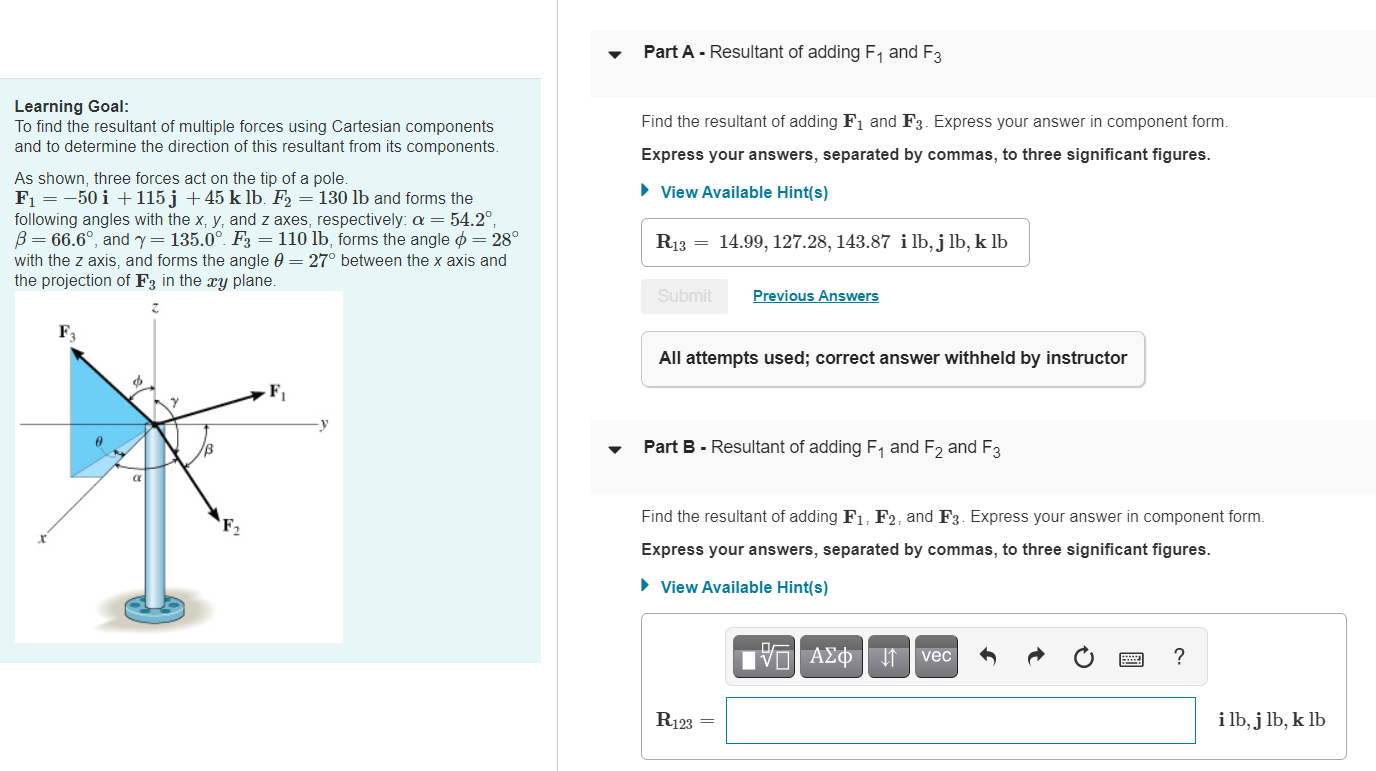 Solved Part A - Resultant of adding F1 and F3 Find the | Chegg.com