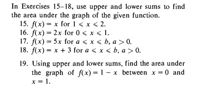 Solved In Exercises 15-18, use upper and lower sums to find | Chegg.com