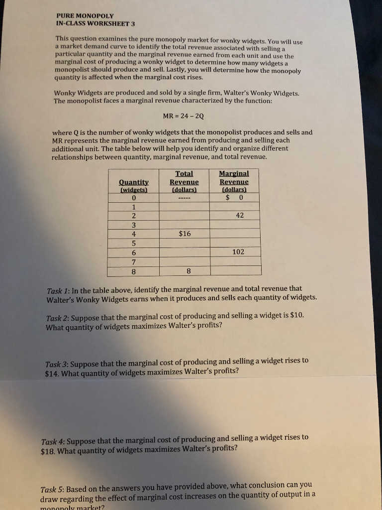 Solved PURE MONOPOLY IN-CLASS WORKSHEET 3 This question | Chegg.com Solved PURE MONOPOLY IN-CLASS WORKSHEET 3 This question | Chegg.com