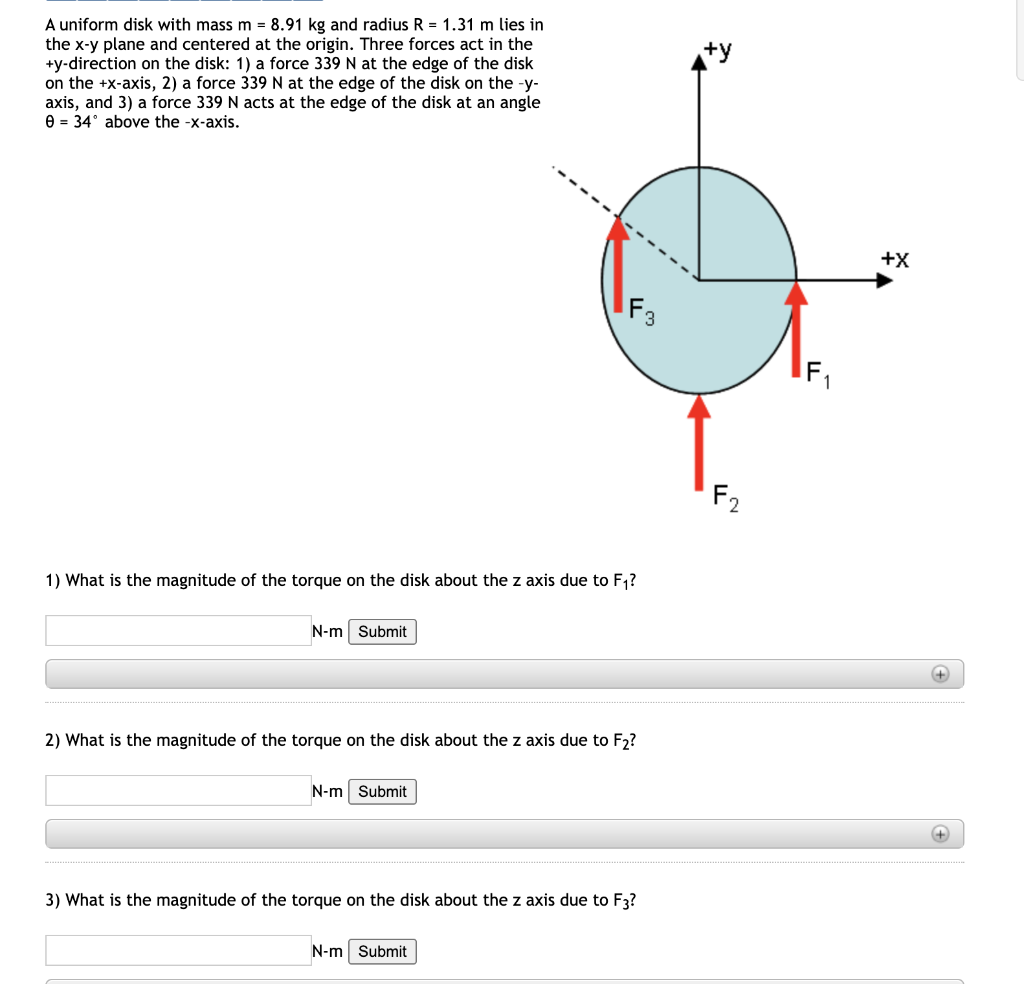 Solved A uniform disk with mass m=8.91 kg and radius R=1.31 | Chegg.com