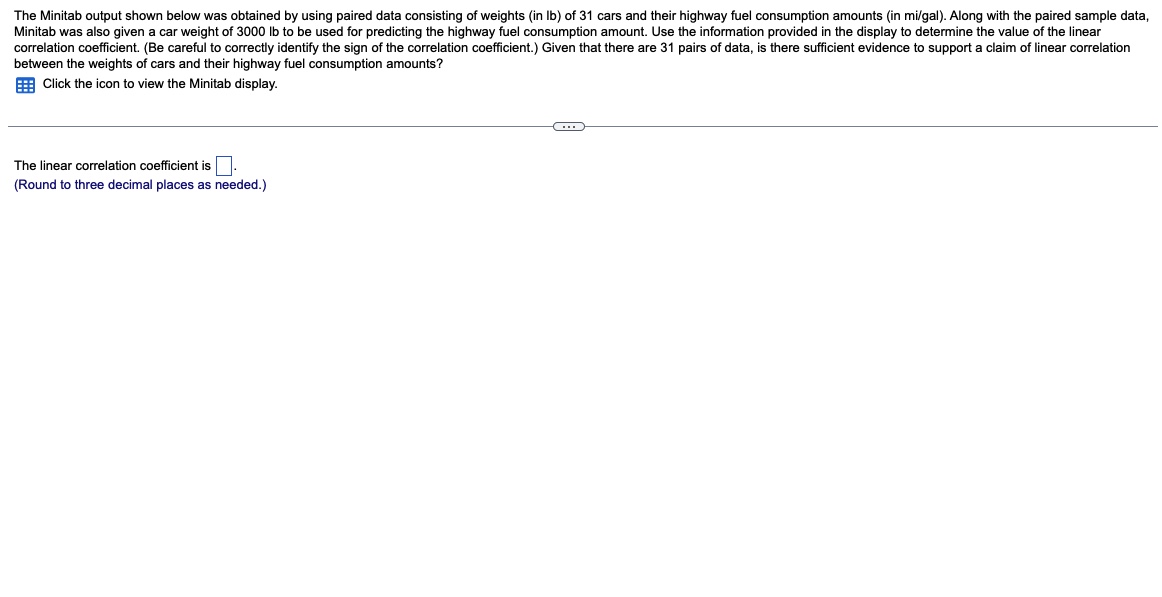 Solved The Minitab output shown below was obtained by using | Chegg.com