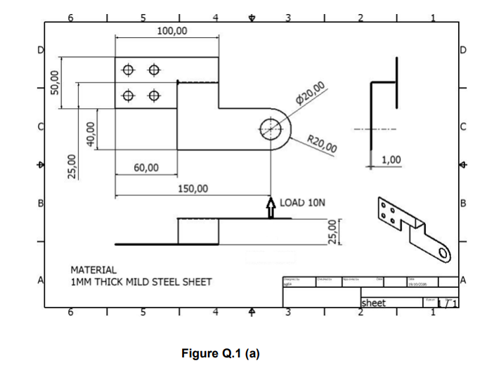 Solved 1. A sheet metal component is shown in Figure Q.1 | Chegg.com