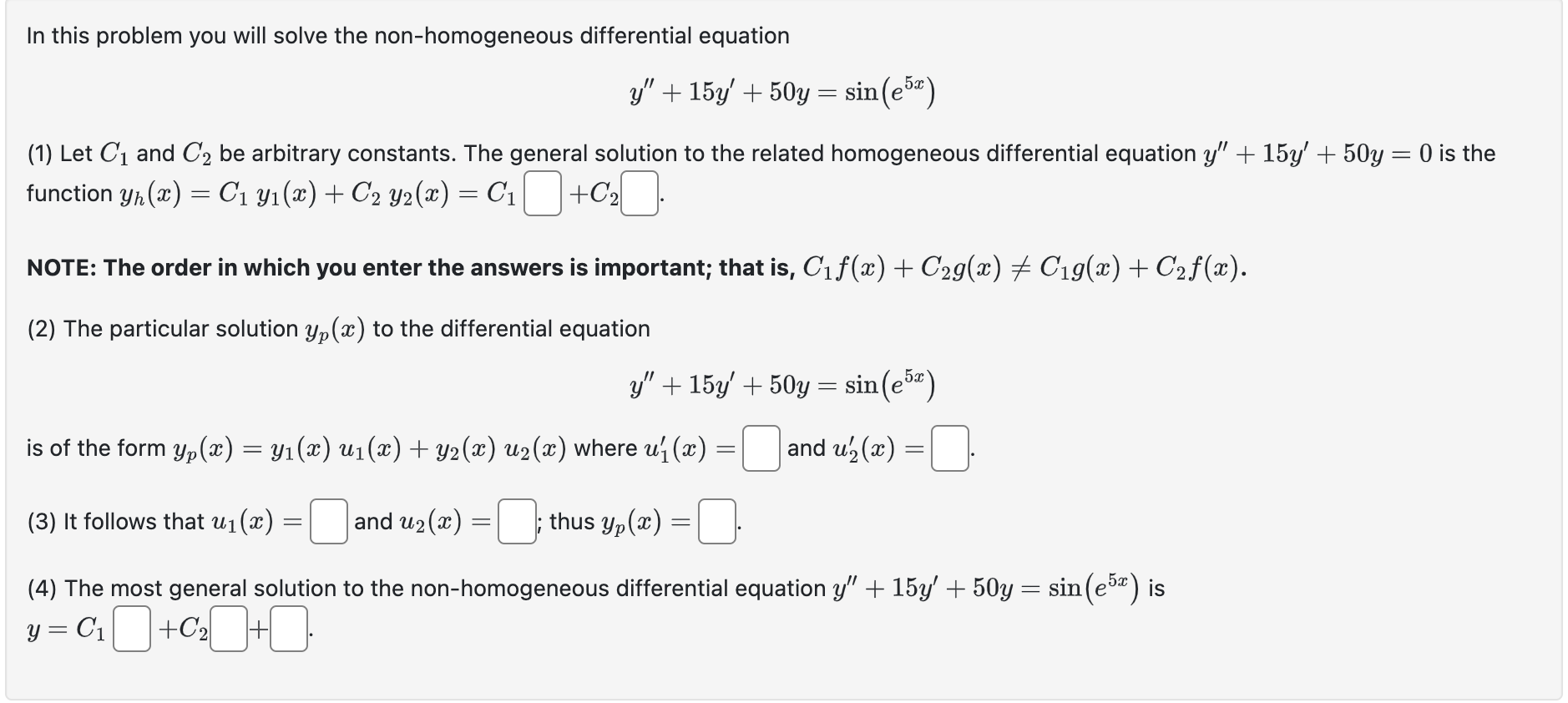 Solved In this problem you will solve the non-homogeneous | Chegg.com