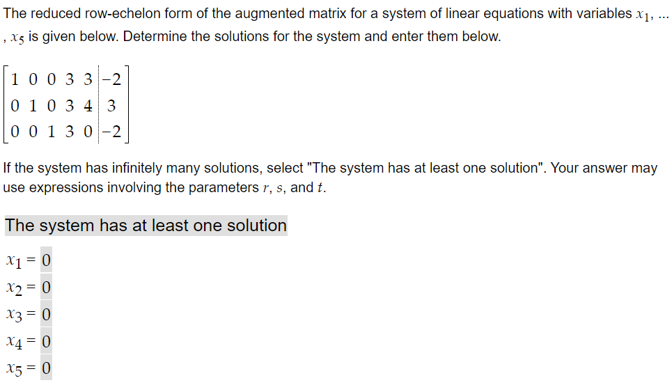 Solved The reduced row-echelon form of the augmented matrix | Chegg.com