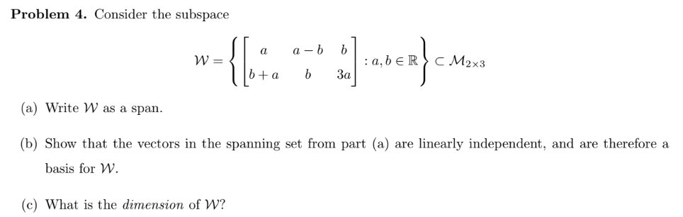 Solved Problem 4. Consider the subspace | Chegg.com
