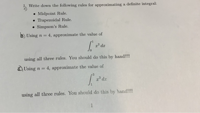 Solved Write down the following rules for approximating a | Chegg.com