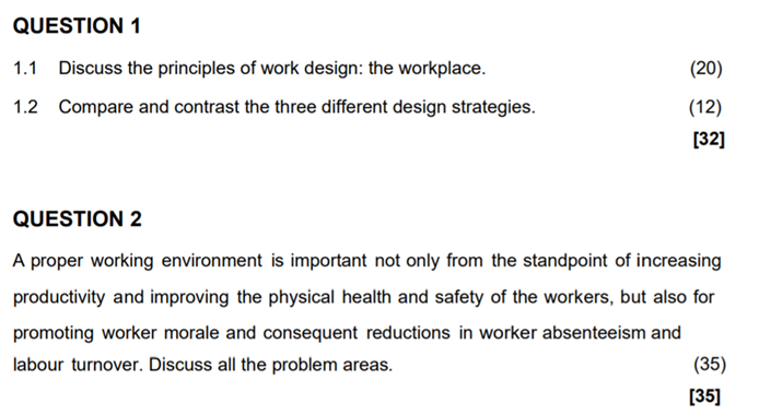 Solved QUESTION 1 1.1 Discuss the principles of work design: | Chegg.com
