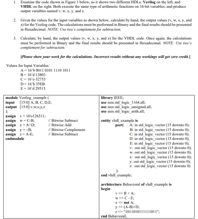 1 Examine The Code Shown In Figure 1 Below As It Shows Two Different Hdls Verilog On The Left 
