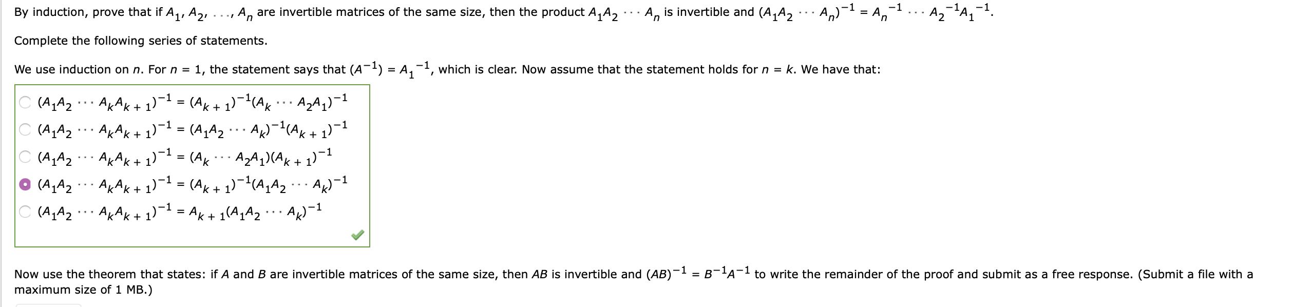 Solved By induction, prove that if Ay, A2, ..., A, are | Chegg.com