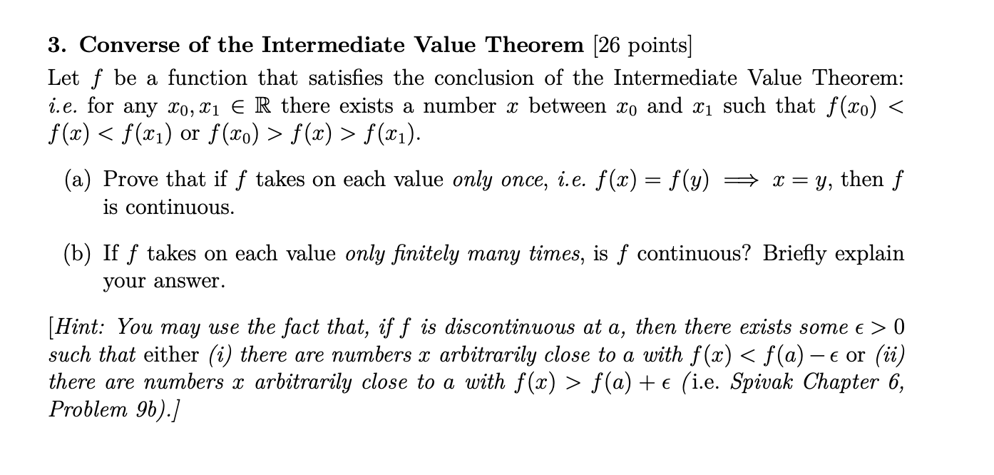 3. Converse of the Intermediate Value Theorem [26 | Chegg.com