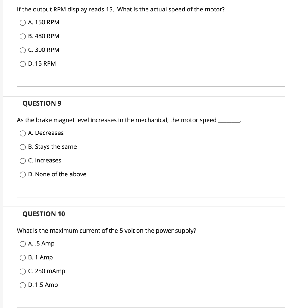 Solved If the output RPM display reads 15. What is the | Chegg.com