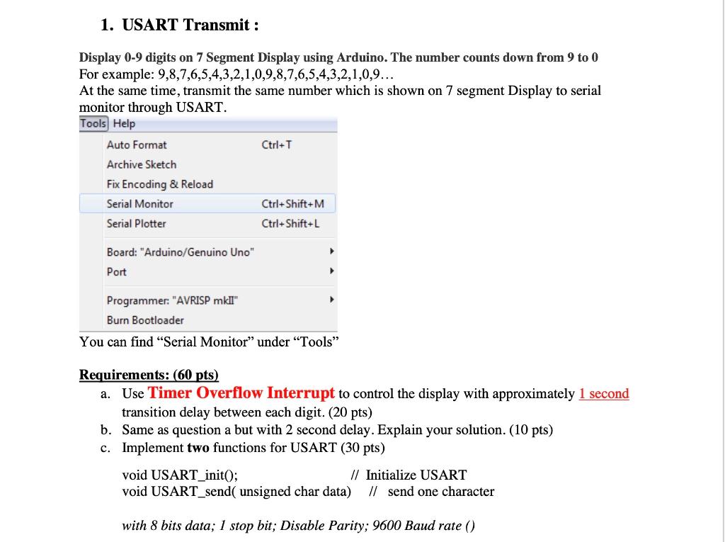 Solved 1. USART Transmit : Display 0-9 digits on 7 Segment | Chegg.com