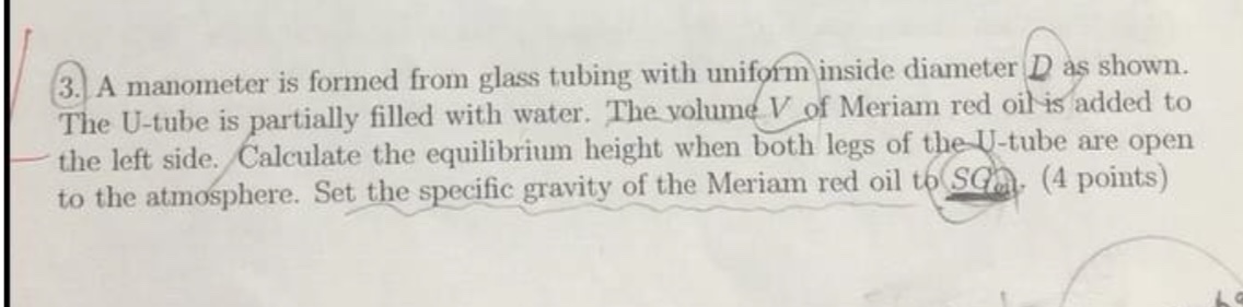 3. A manometer is formed from glass tubing with | Chegg.com
