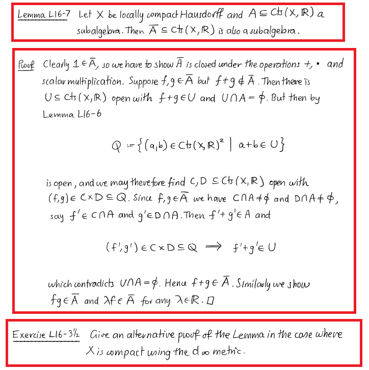 Lemma L16-7 Let X be locally compact Hausdorff and A | Chegg.com