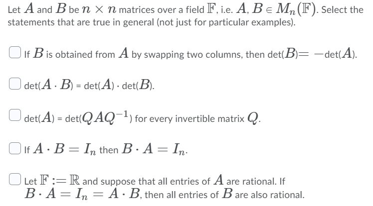 Solved Let A and B be n x n matrices over a field F, i.e. A, | Chegg.com