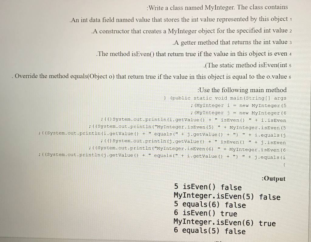 Solved Write A Class Named Myinteger The Class Contains 