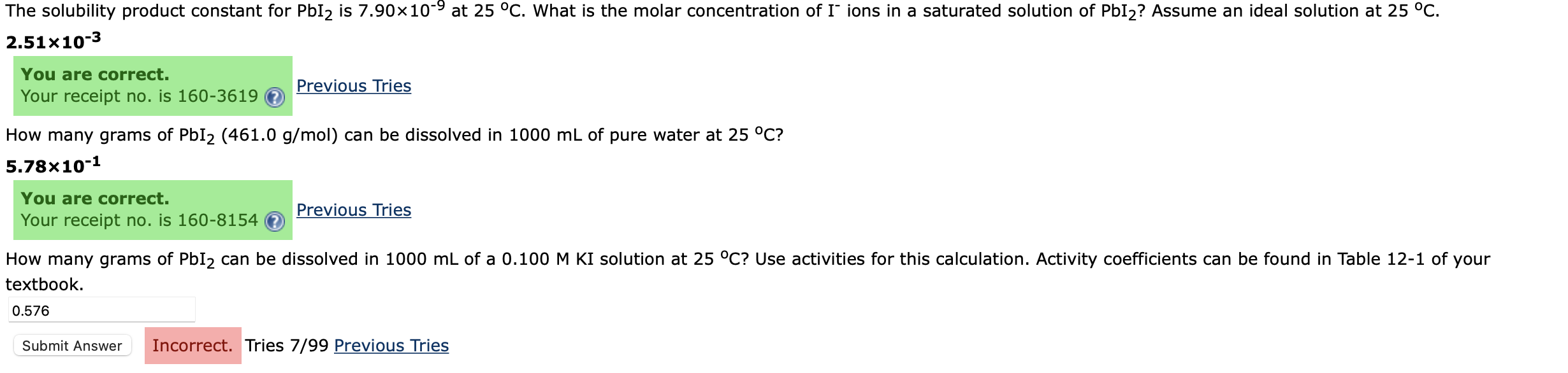Solved The solubility product constant for Pb12 is 7.90x10-9 | Chegg.com