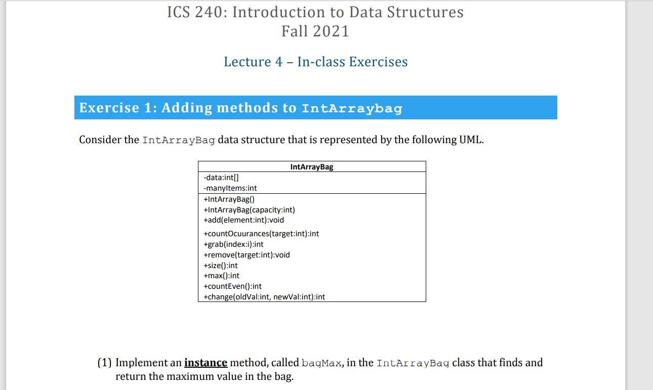 Solved ICS 240: Introduction to Data Structures Fall 2021 | Chegg.com