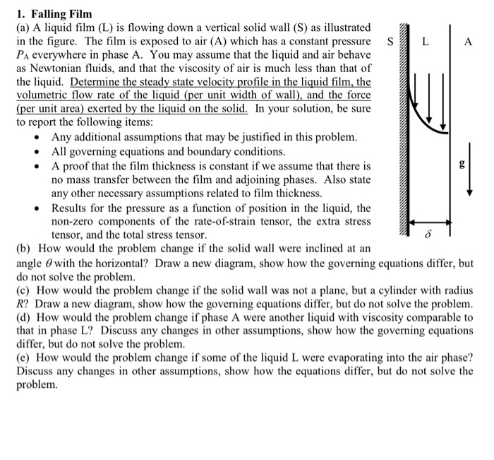 1. Falling Film (a) A liquid film (L) is flowing down | Chegg.com