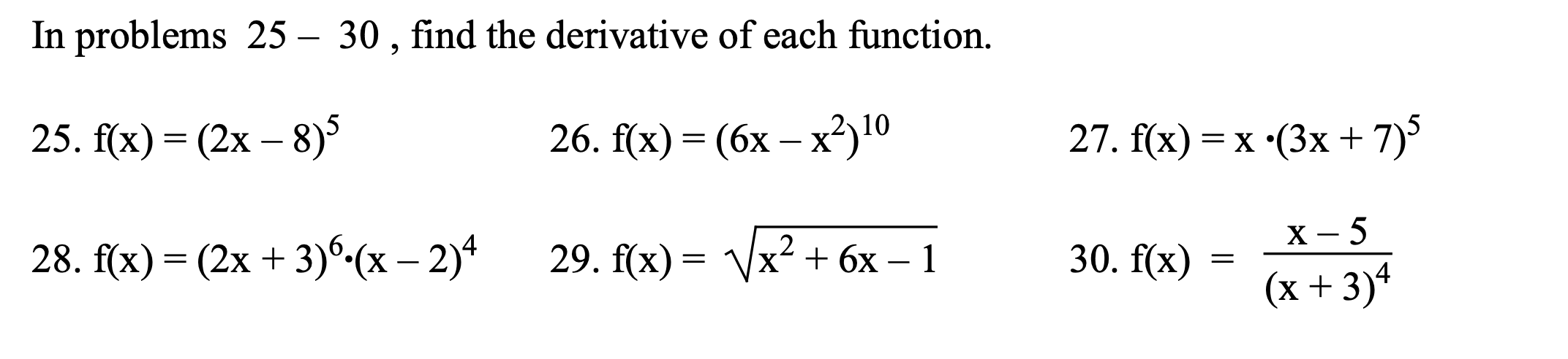 Solved In problems 25−30, find the derivative of each | Chegg.com