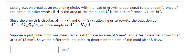 Solved Mold grows on bread as an expanding circle, with the | Chegg.com