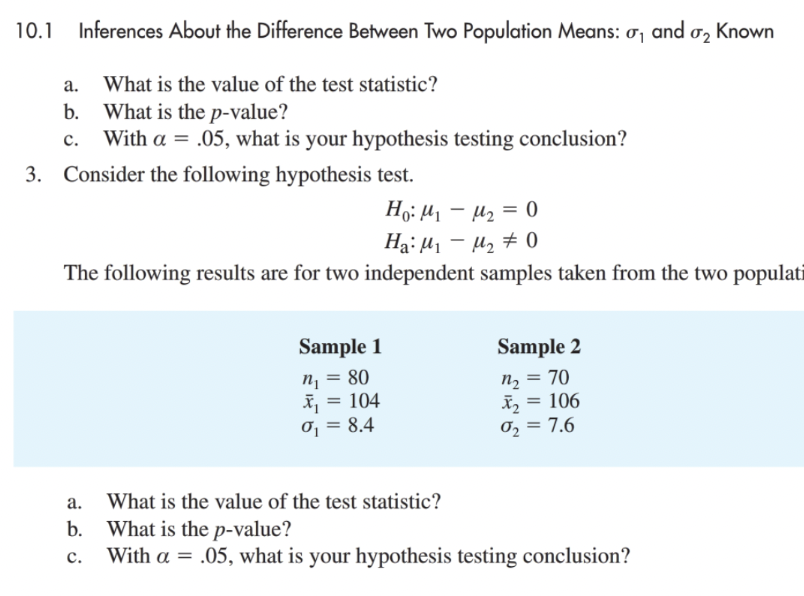 Solved 10.1 ﻿Inferences About the Difference Between Two | Chegg.com