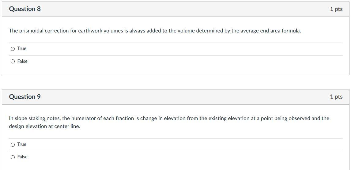 Solved Question 8 1 pts The prismoidal correction for | Chegg.com