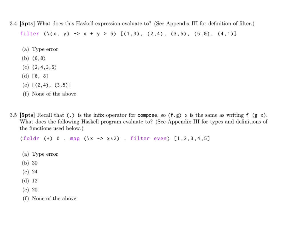 Solved 3.4 [5pts) What does this Haskell expression evaluate | Chegg.com