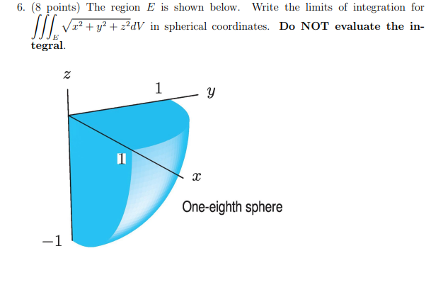 Solved 6. (8 points) The region E is shown below. Write the | Chegg.com