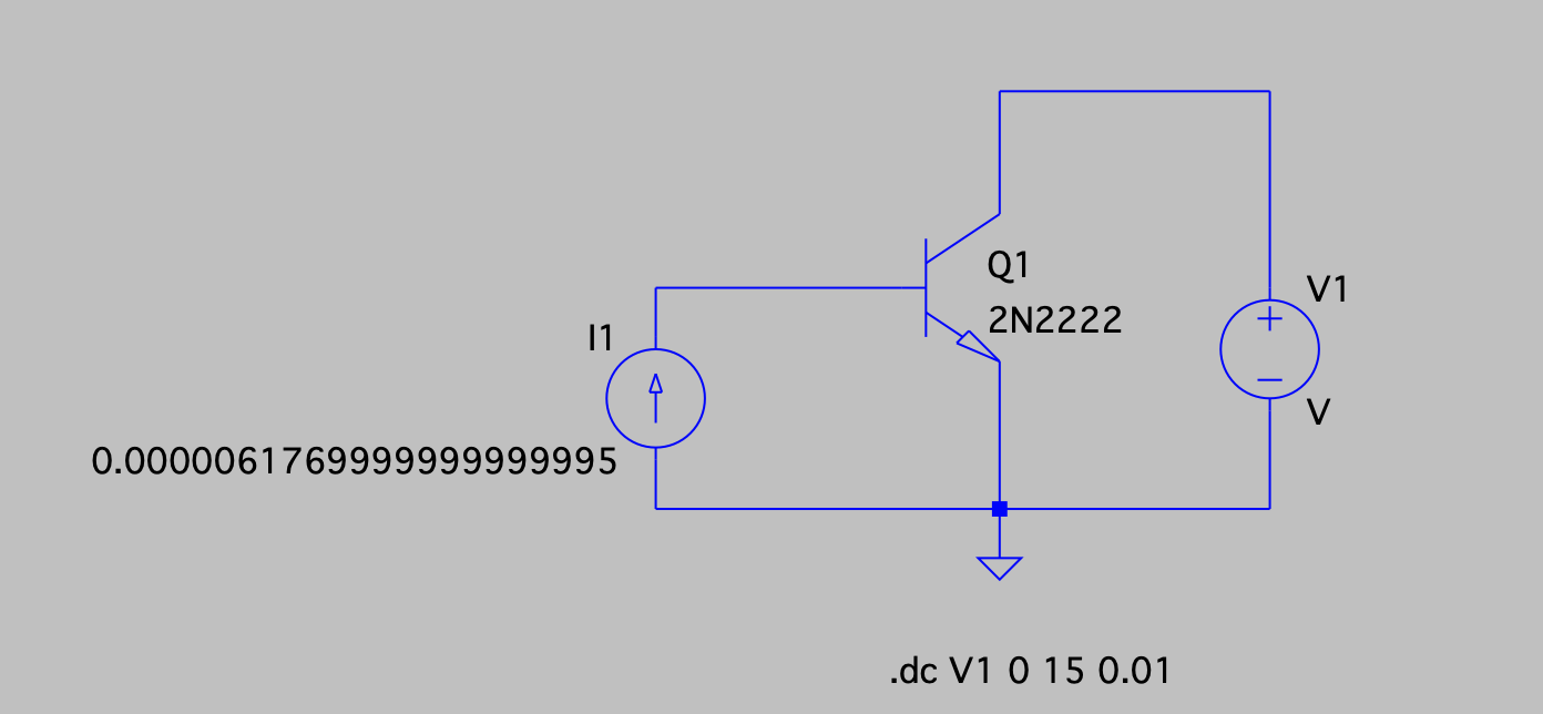 Solved Q1 2N2222 V1 11 V 0.0000061769999999999995 .dc V1 0 | Chegg.com