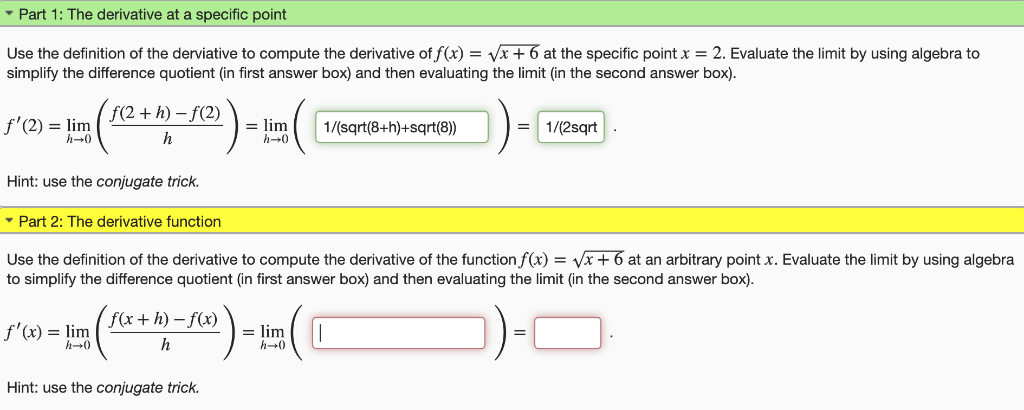 Solved Part 1: The derivative at a specific point Use the | Chegg.com