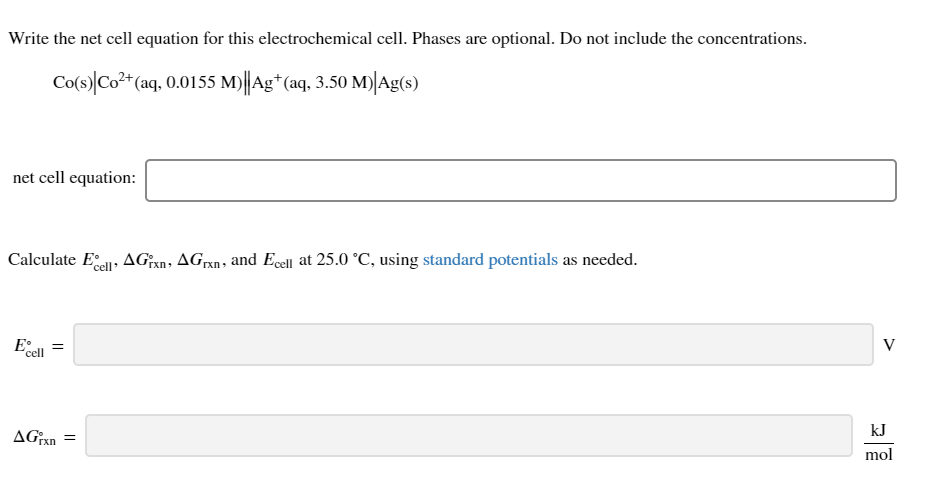 Solved Write the net cell equation for this electrochemical | Chegg.com