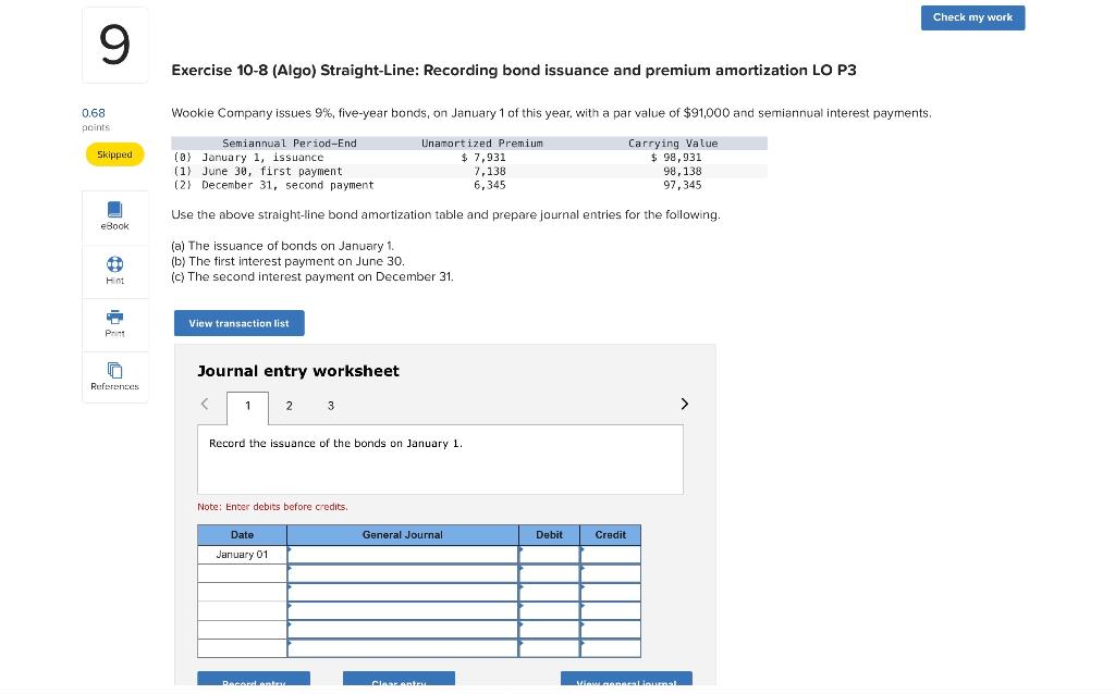 Solved Check my work 9 Exercise 10-8 (Algo) Straight-Line: | Chegg.com