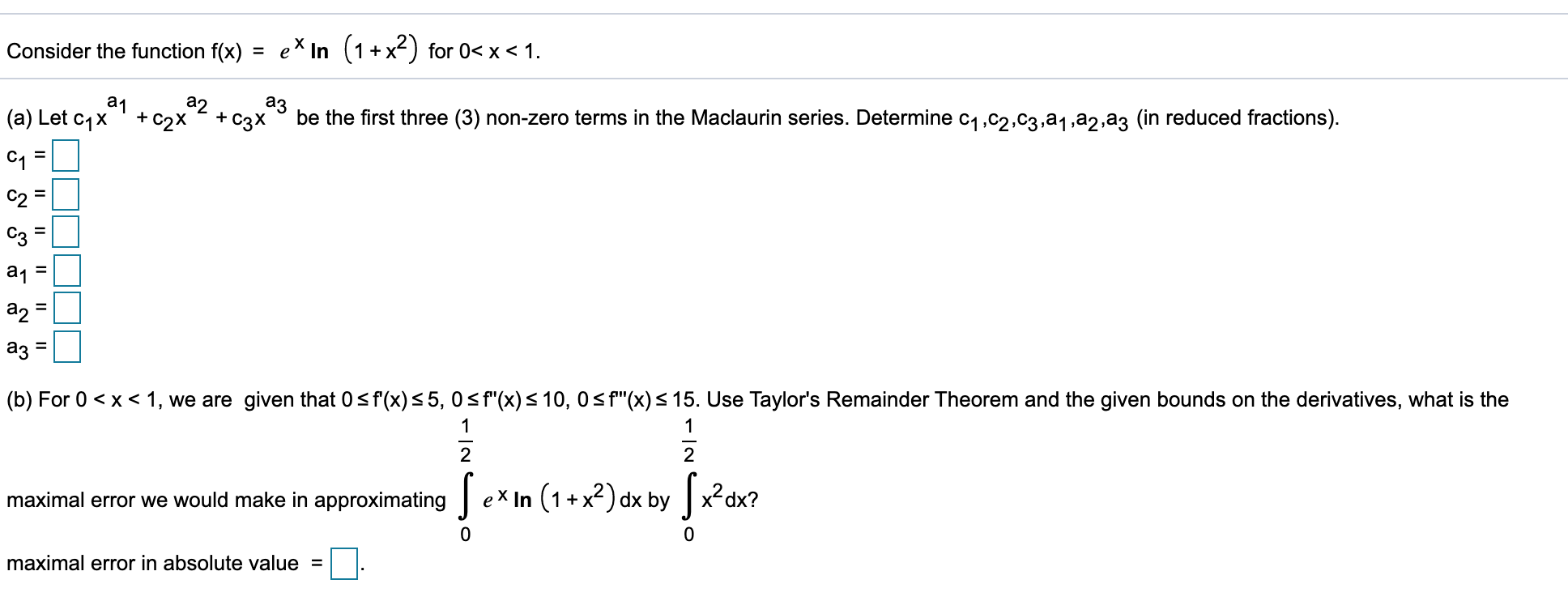 Solved Consider the function f(x) ex in (1 + x2) for 0 | Chegg.com