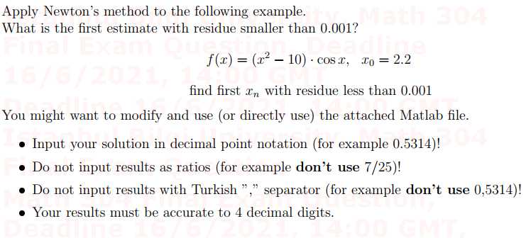 Solved apply newton's method to the following example what | Chegg.com