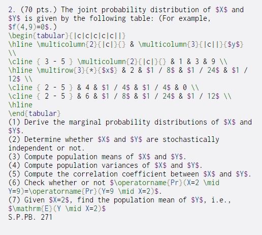 Solved 2. (70 pts.) The joint probability distribution of | Chegg.com