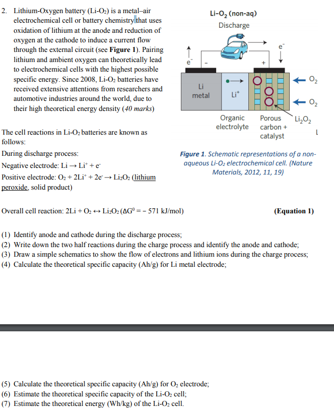 Solved 2. Lithium-Oxygen battery (Li-O2) is a metal-air | Chegg.com
