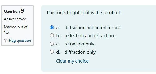 Solved Poisson's bright spot is the result ofa. diffraction | Chegg.com