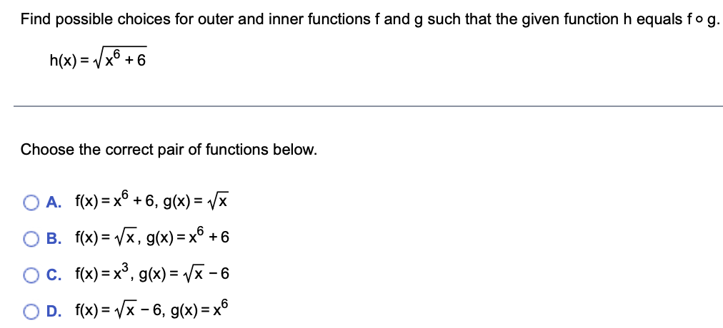 Solved Find possible choices for outer and inner functions f | Chegg.com