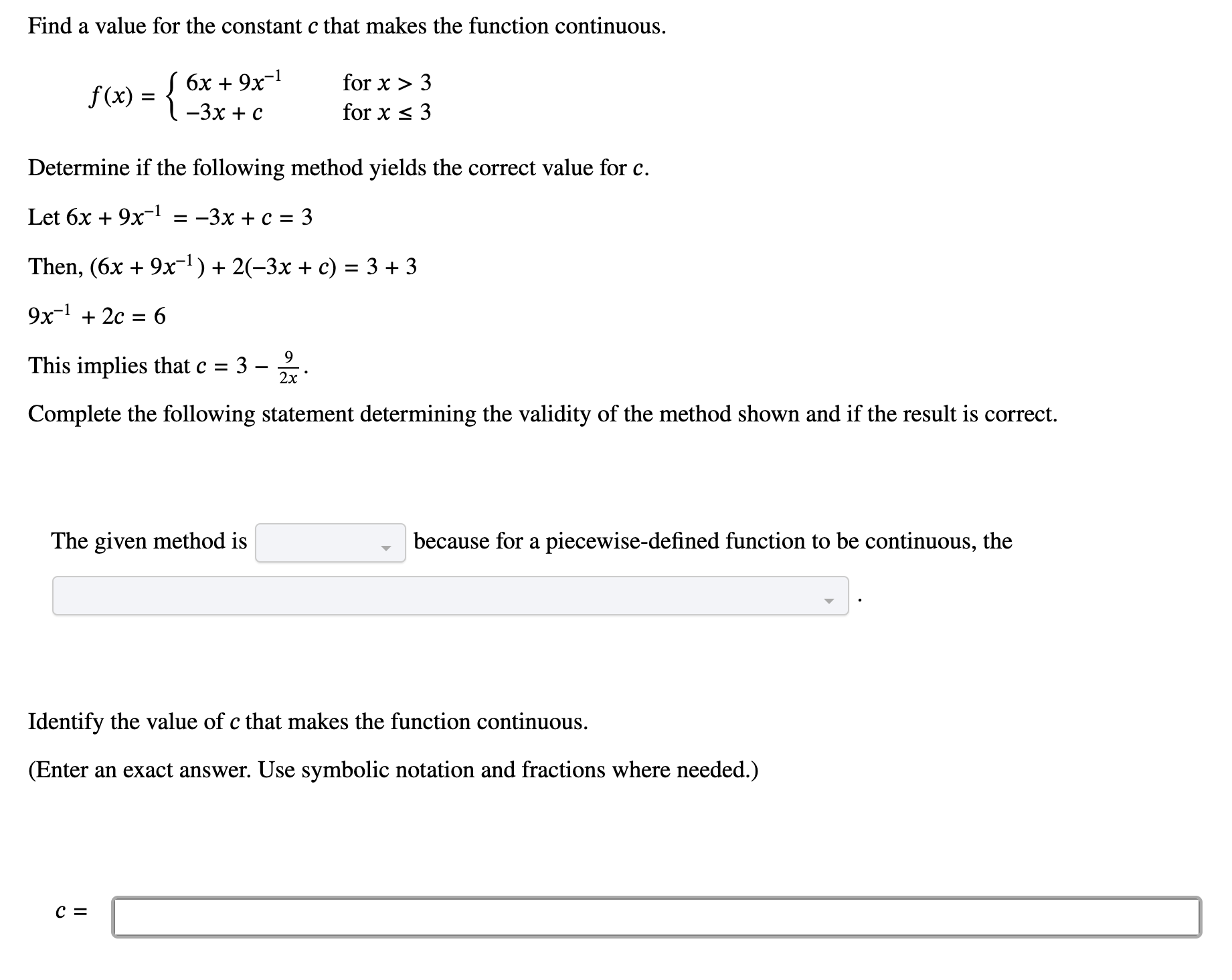 Solved Find a value for the constant c that makes the | Chegg.com