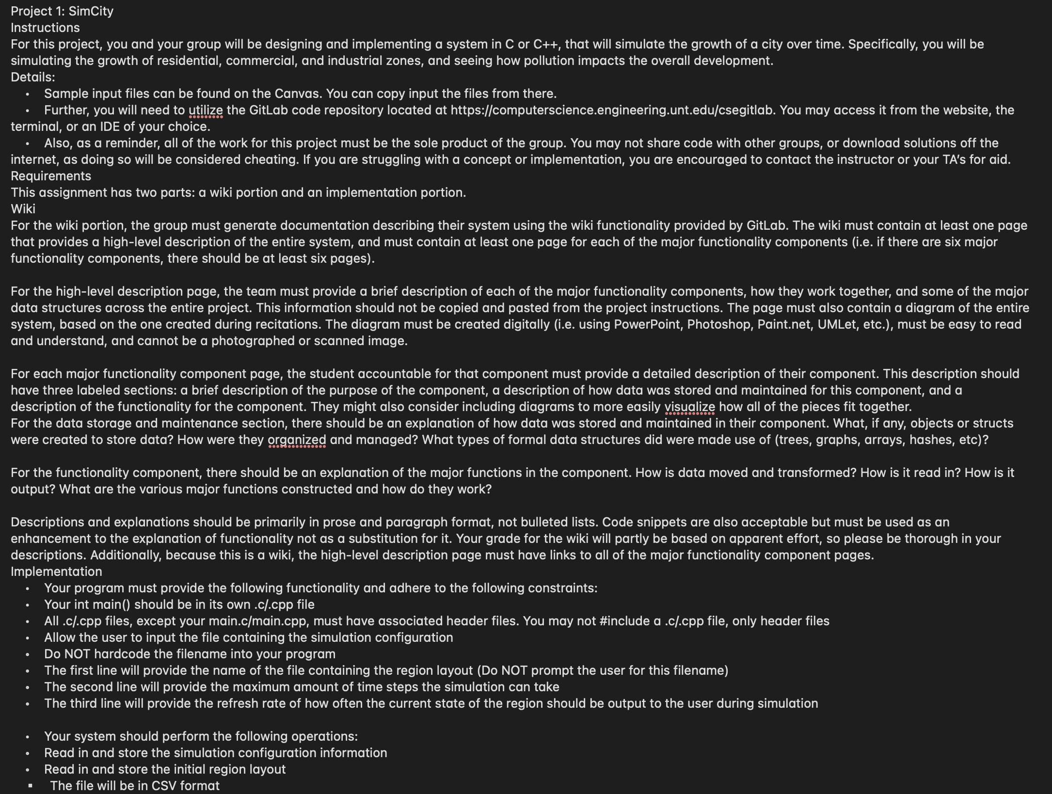 Solved Project 1: SimCity Instructions For this project, you | Chegg.com