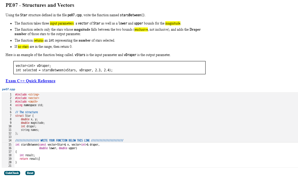 Solved PE07 - Structures and Vectors Using the Star | Chegg.com