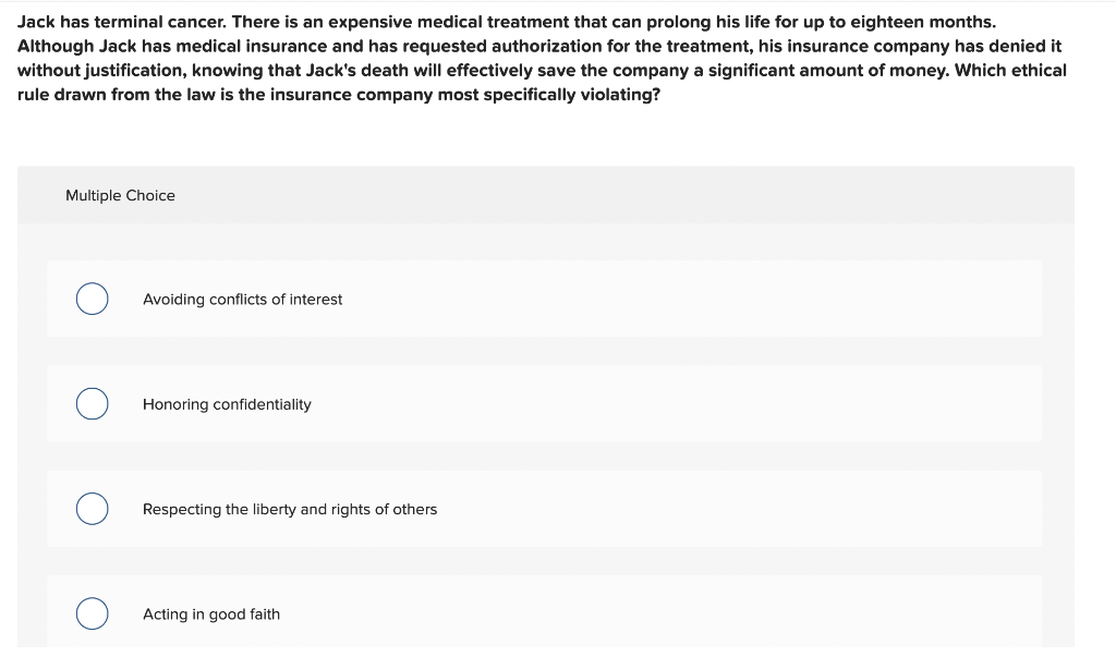 Solved Jack has terminal cancer. There is an expensive | Chegg.com